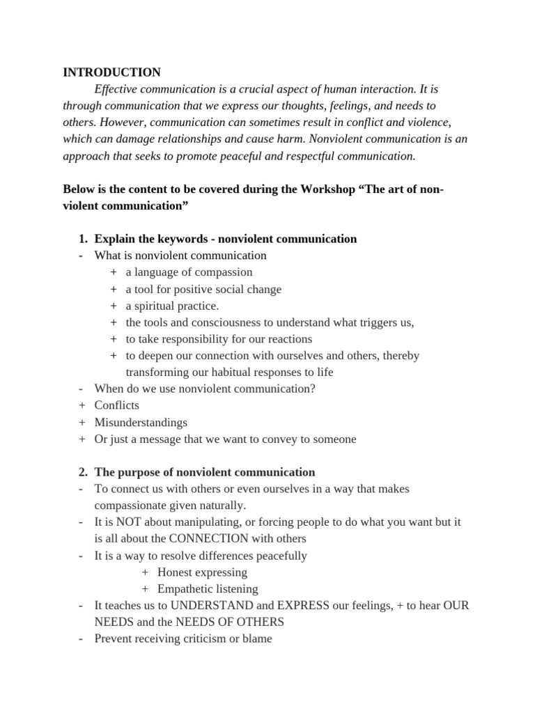 Nonviolent Communication Workshop Guide | PDF | Feeling | Nonviolence