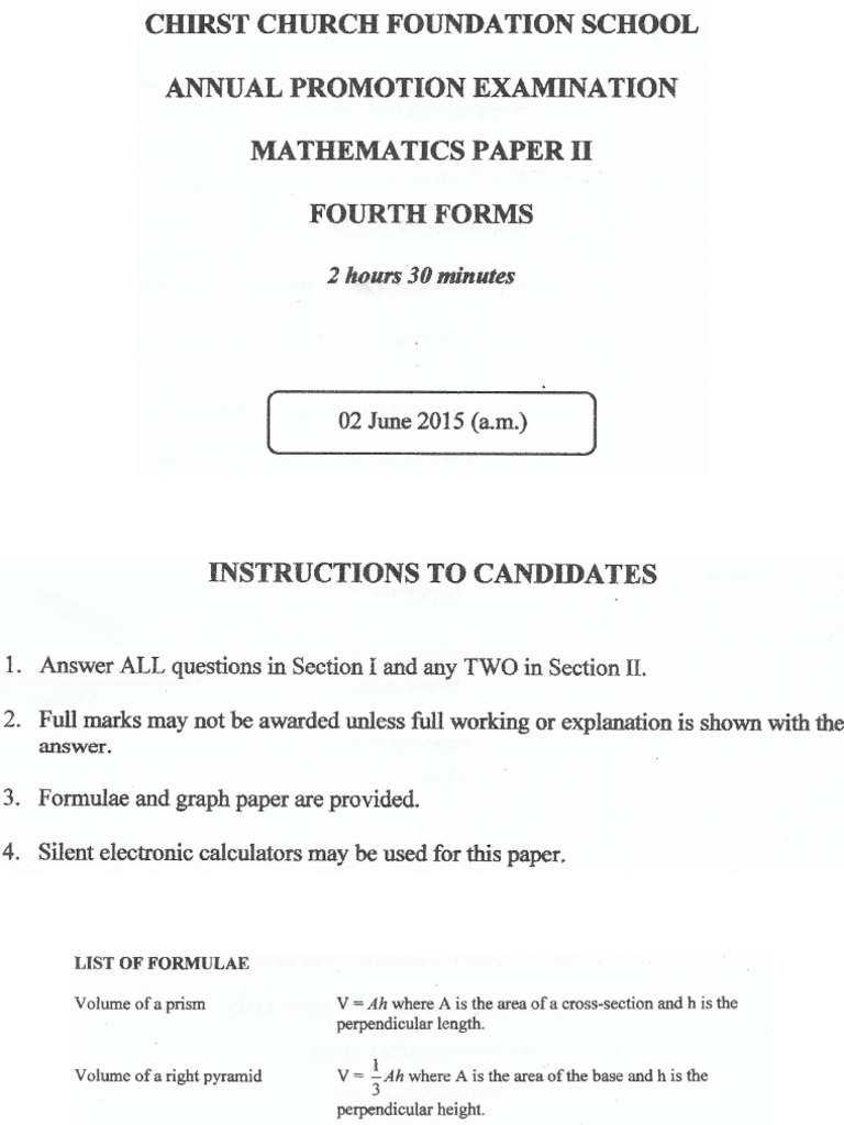 5th 4th Form Mock Exam 2015 (Solutions) | PDF