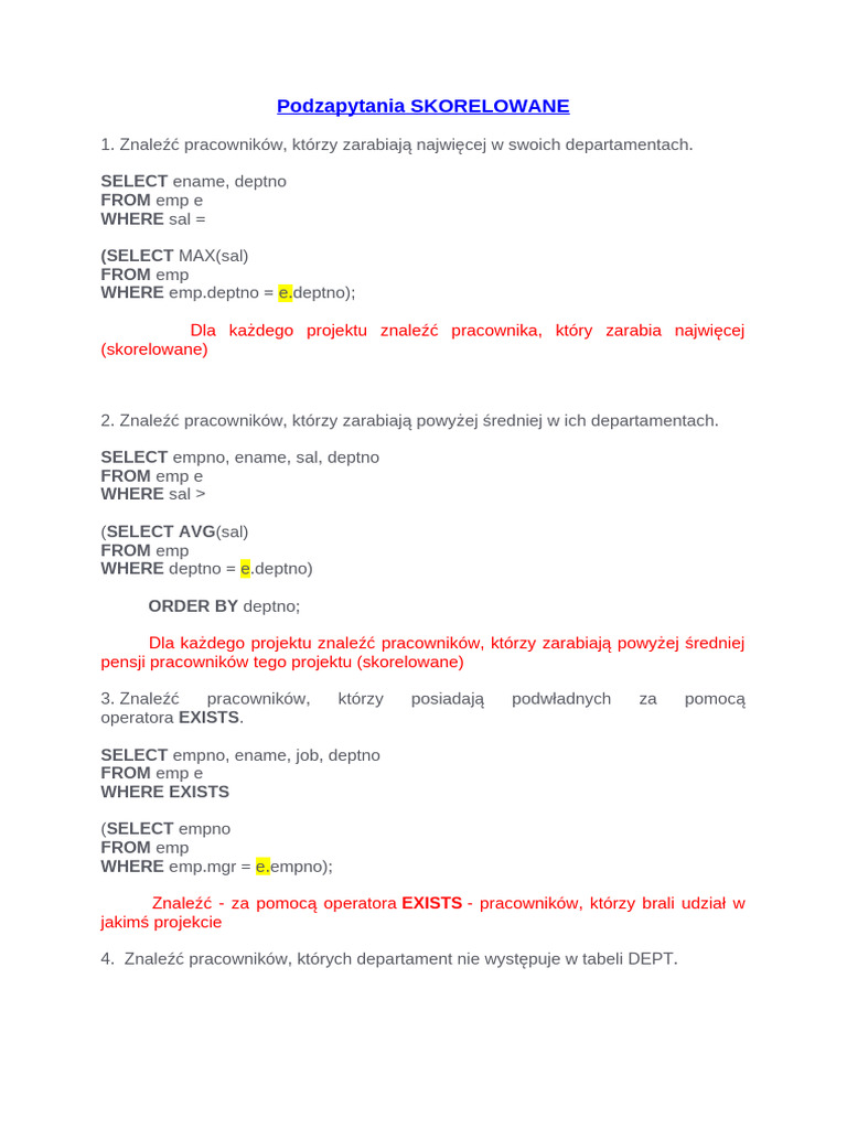 05 Podzapytania Skorelowane | PDF