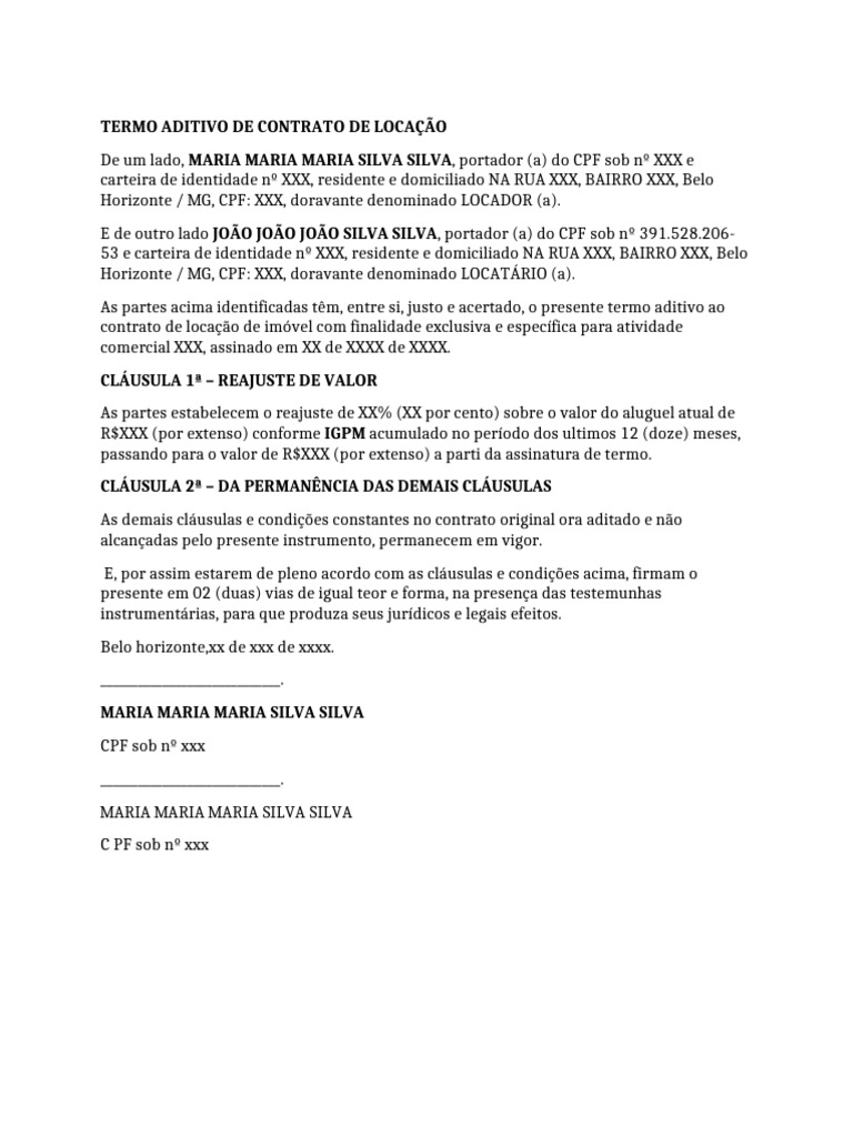 Termo Aditivo Contrato de Locacao | PDF | Direito
