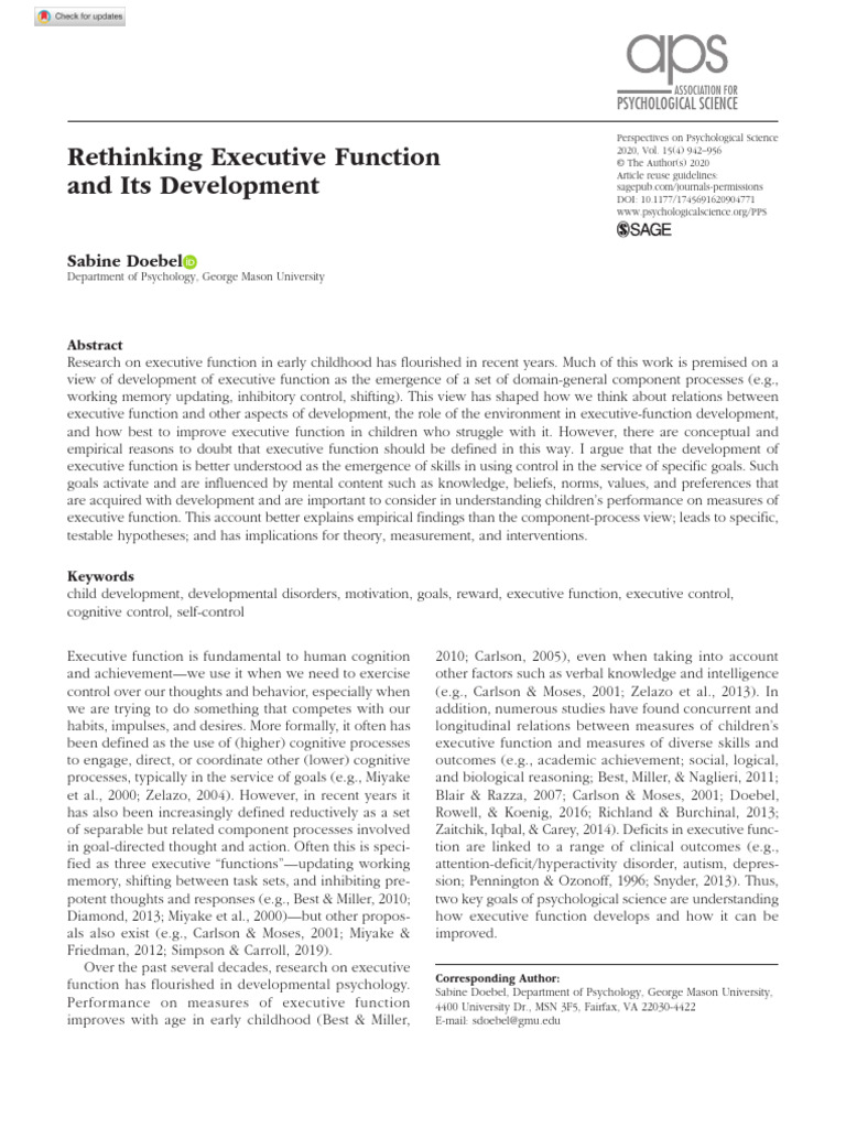 Doebel - Rethinking Executive Function and Its Development | PDF ...