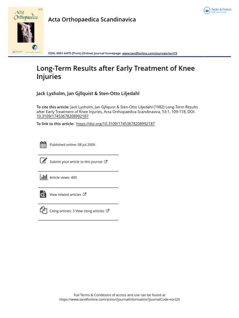 Long-Term Results After Early Treatment of Knee Injuries | PDF | Knee ...