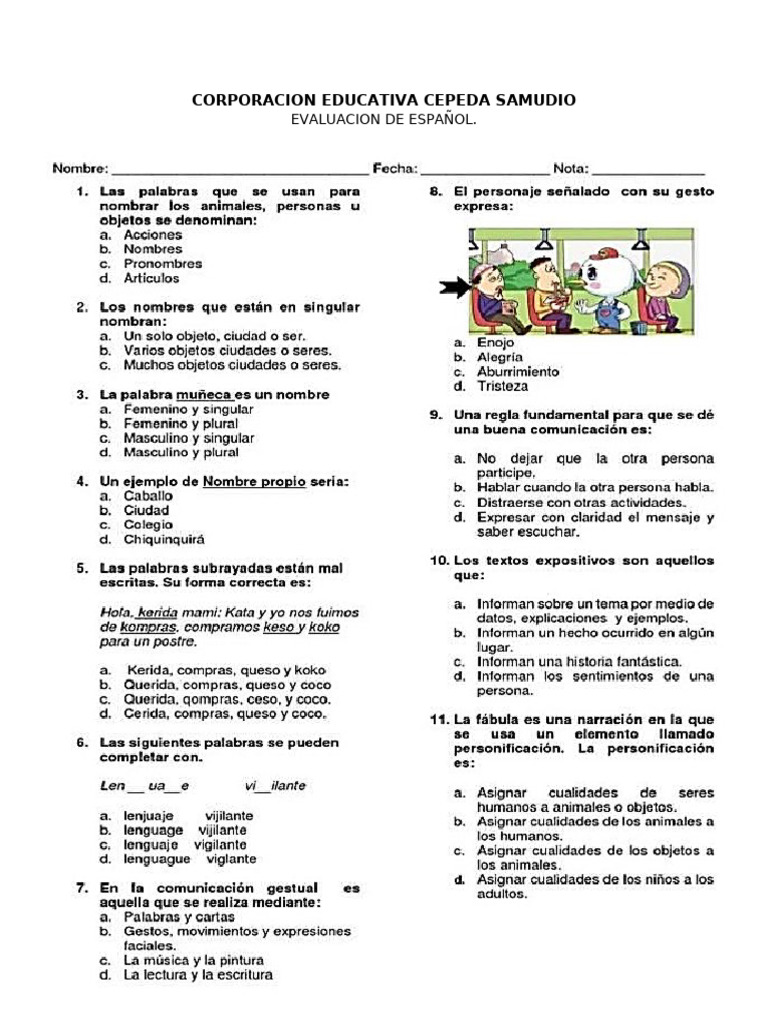 Evaluacion de Español | PDF