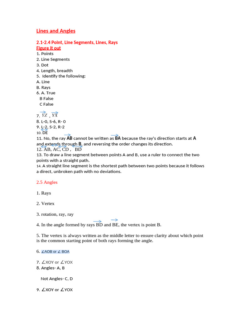 Lines and Angles Answer Key | PDF | Angle | Classical Geometry