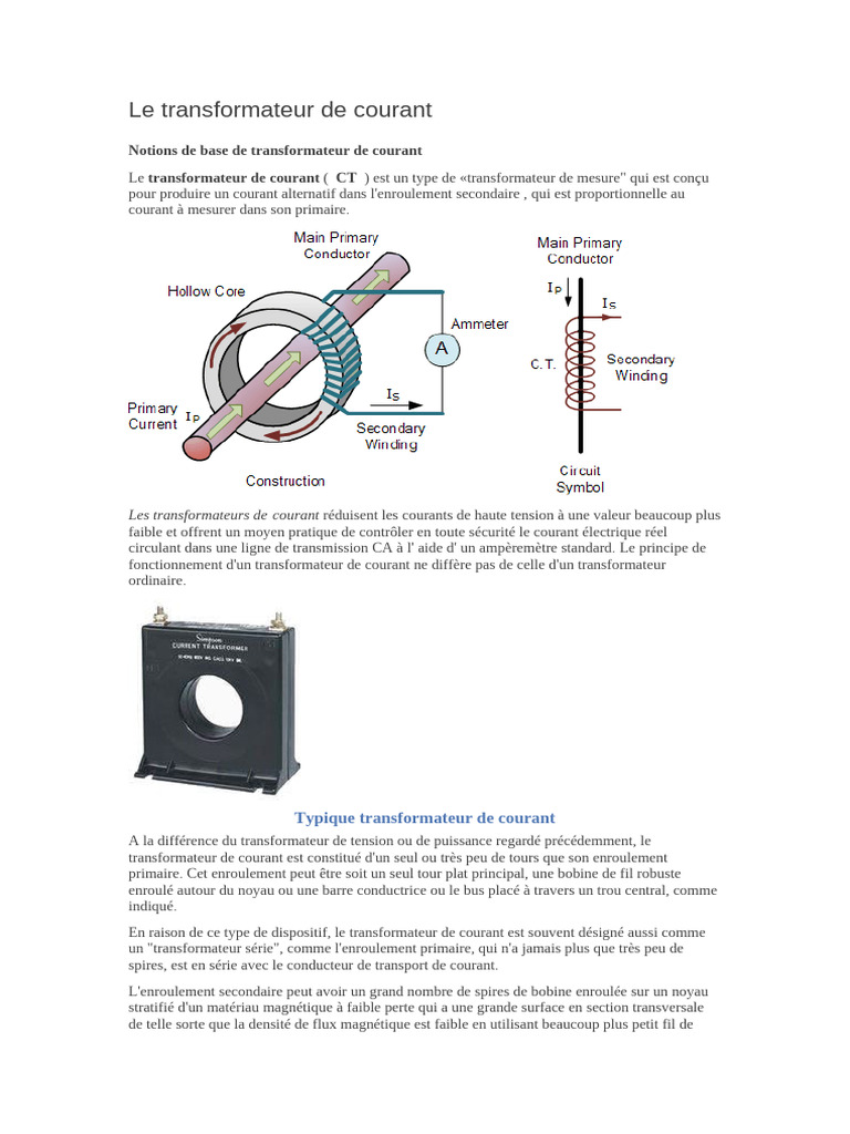Fonctionnement du transformateur de courant | PDF | Transformateur ...