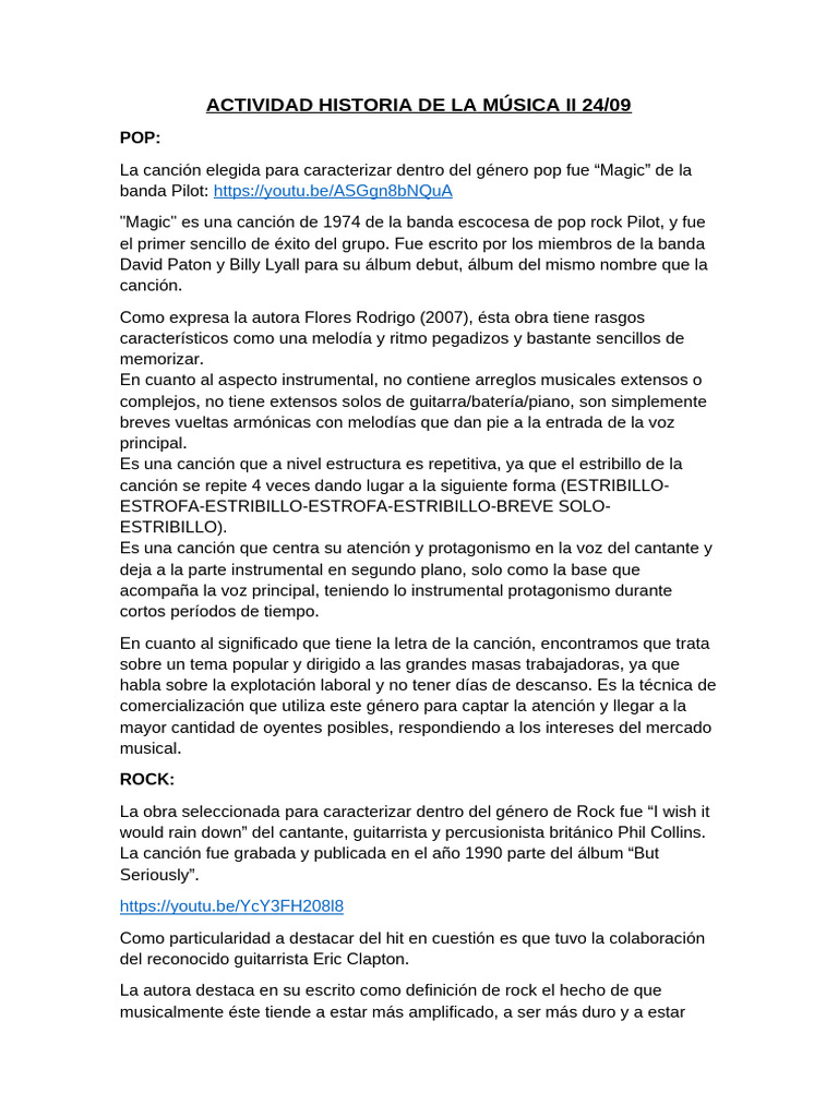 Actividad Historia de La Musica Ii Godoy 24-09 | PDF | Canciones ...