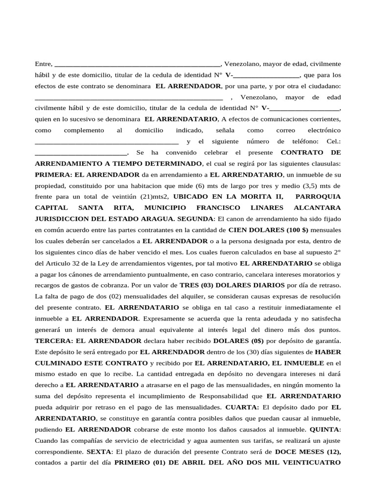 Contrato Arrendamiento Ejar Agosto 2024 | PDF