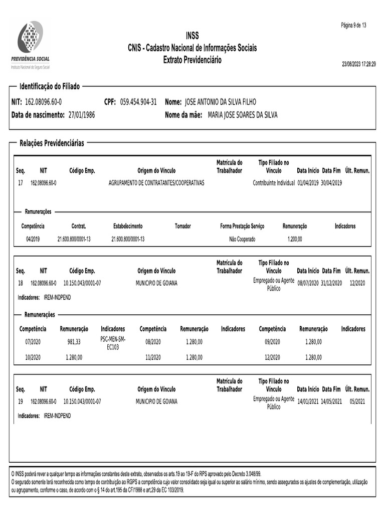 CNIS Prefeitura | PDF