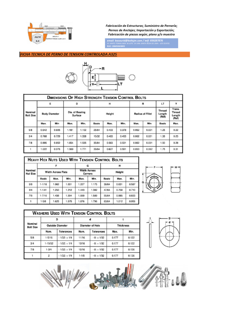 Ficha Tecnica Perno A325 Tension Controlada | PDF