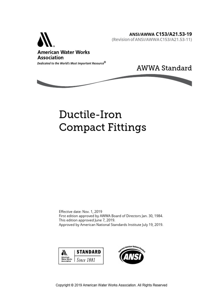 ANSI AWWA C153 A21.53-19 - Ductile-Iron Compact Fittings | PDF | Pipe (Fluid Conveyance ...