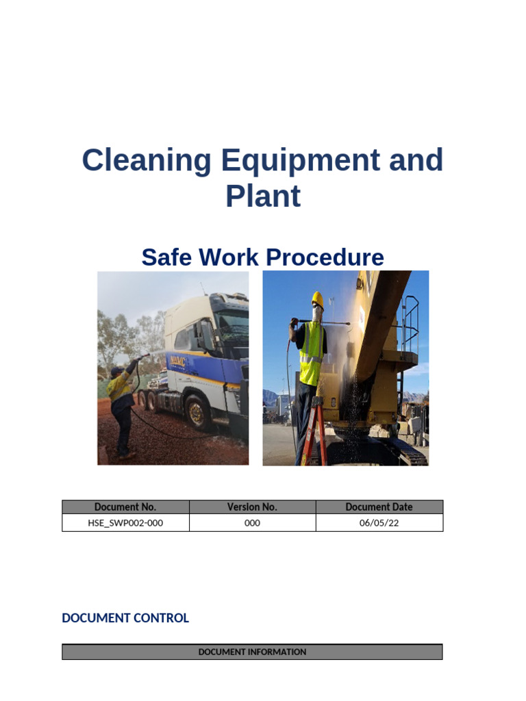 SWMS Cleaning Equipment and Plant | PDF | Personal Protective Equipment ...