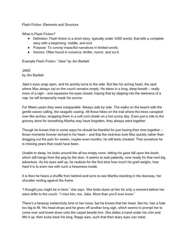 Flash Fiction- Elements and Structure | PDF | Plot (Narrative) Flash Fiction- Elements and Structure | PDF | Plot (Narrative)