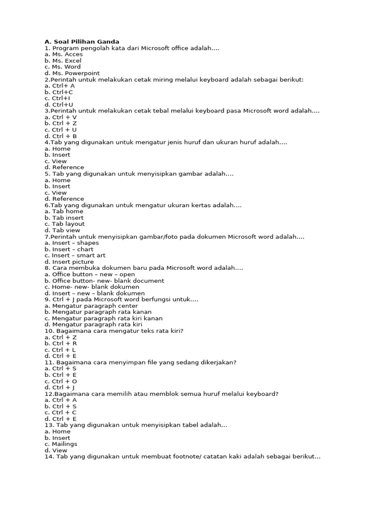 Kumpulan Soal Microsoft Word dan Shortcut | PDF