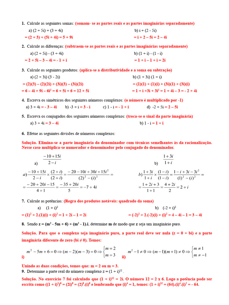 Exercicios Complexos COC | PDF | Número complexo | Conceitos matemáticos