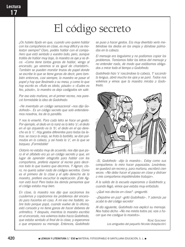 Ficha compresión lectora - Código secreto | PDF | Palabra | Lingüística