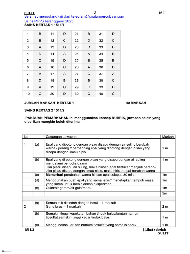 Skema Sains K1 +K2 MPP3 Terengganu 2023 | PDF