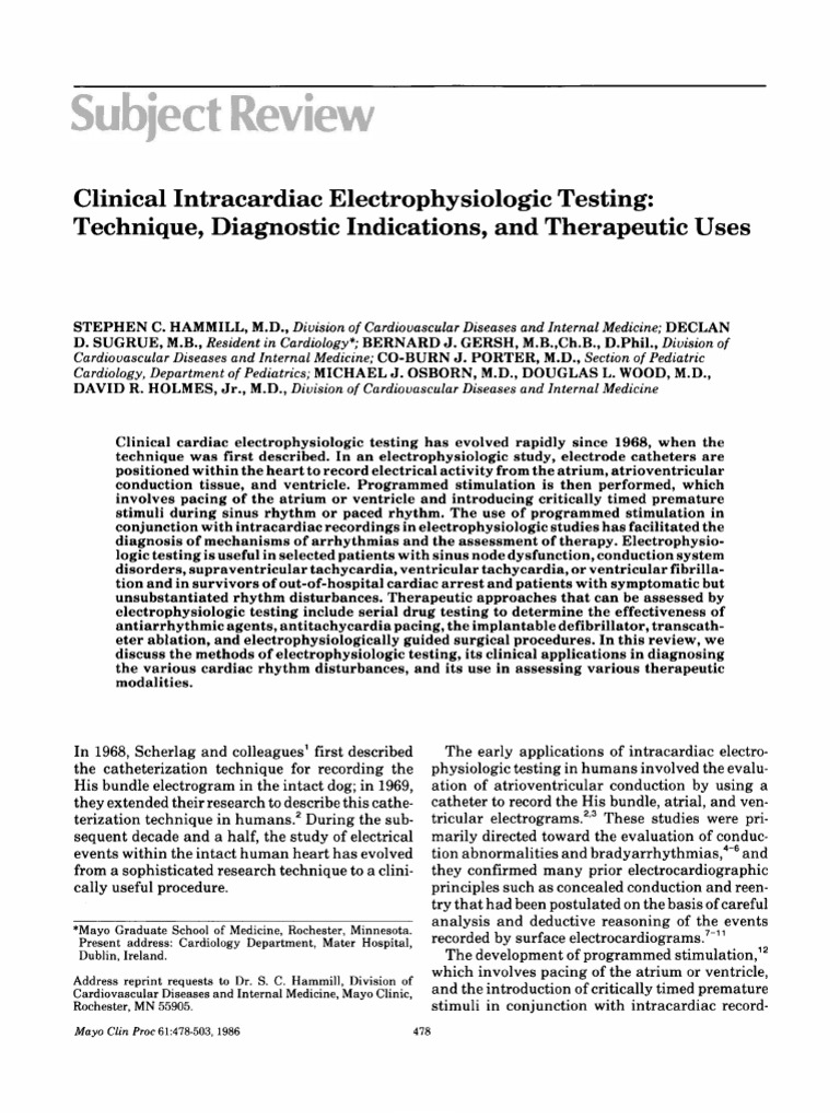 Clinical Intracardiac Electrophysiologic Testing Technique Diagnostic Indications And