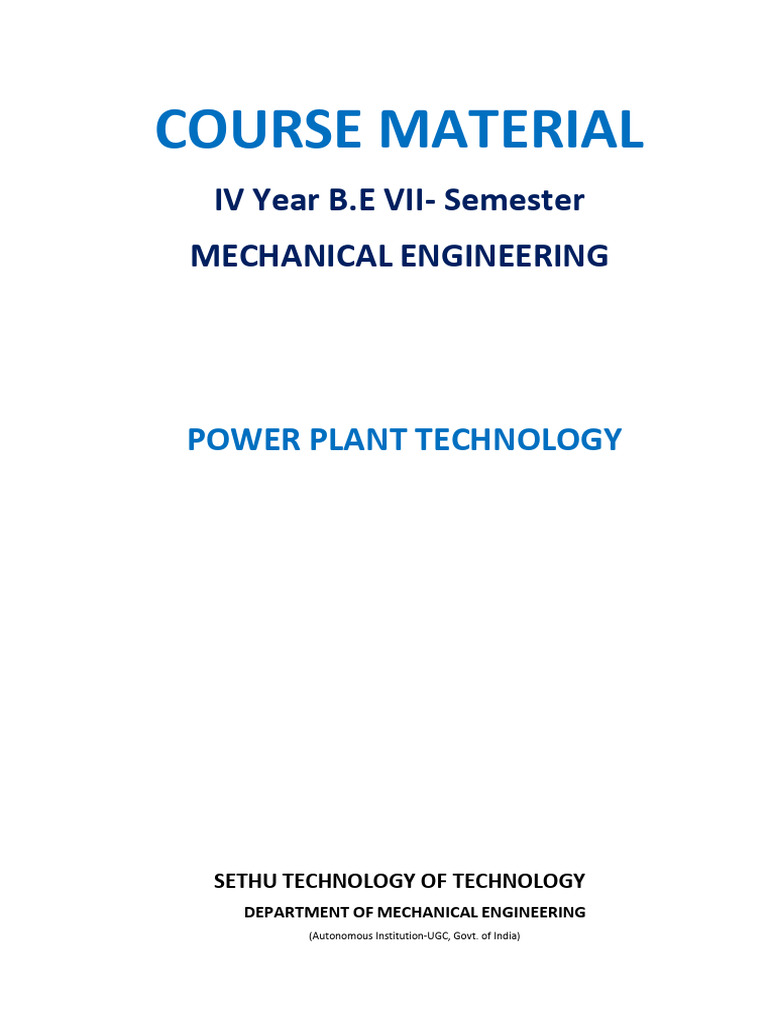 19UME909 Power Plant Engineering Notes | PDF | Boiler | Power Station