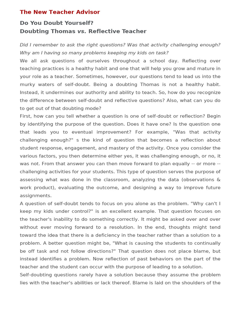 The New Teacher Advisor (fundamentos) | PDF | Thought | Teachers