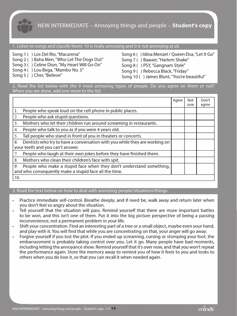 Intermediate - Annoying Things and People - SC | PDF | Language Arts & Discipline