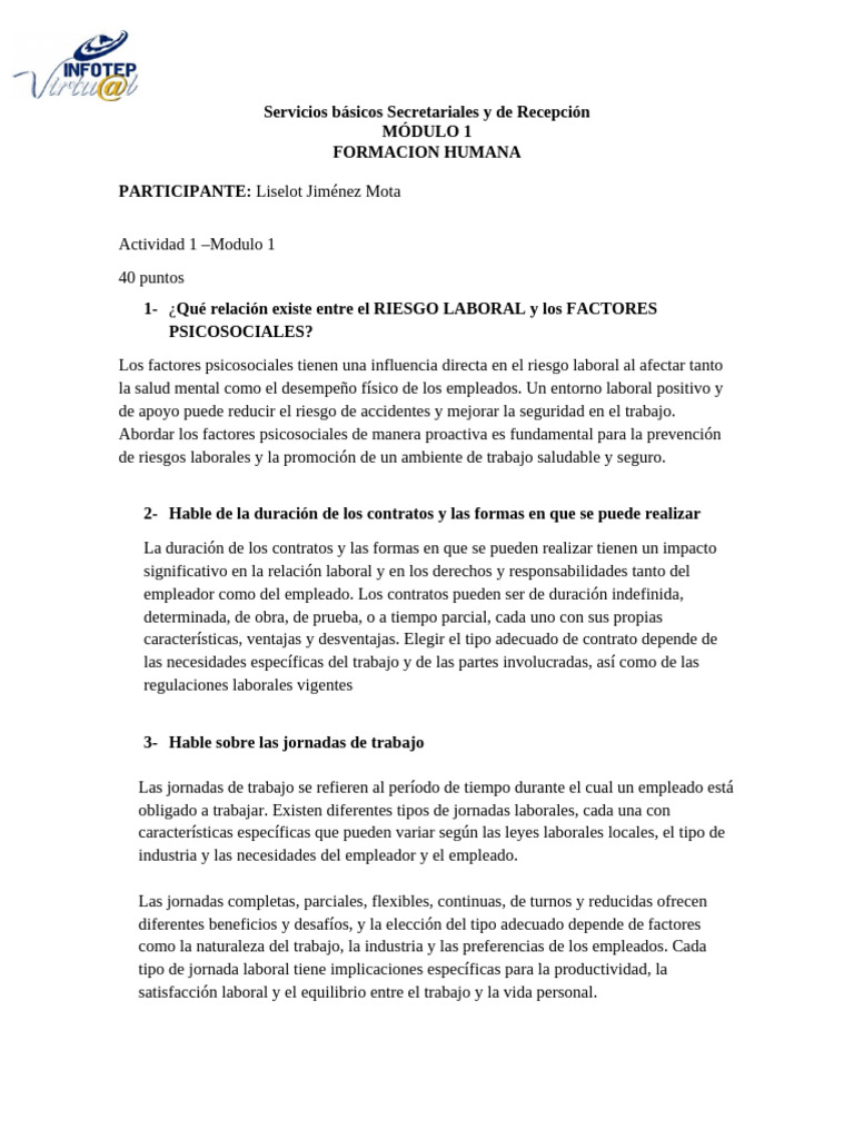 Módulo 1 - Liselot | PDF | Derecho laboral | Tiempo de trabajo