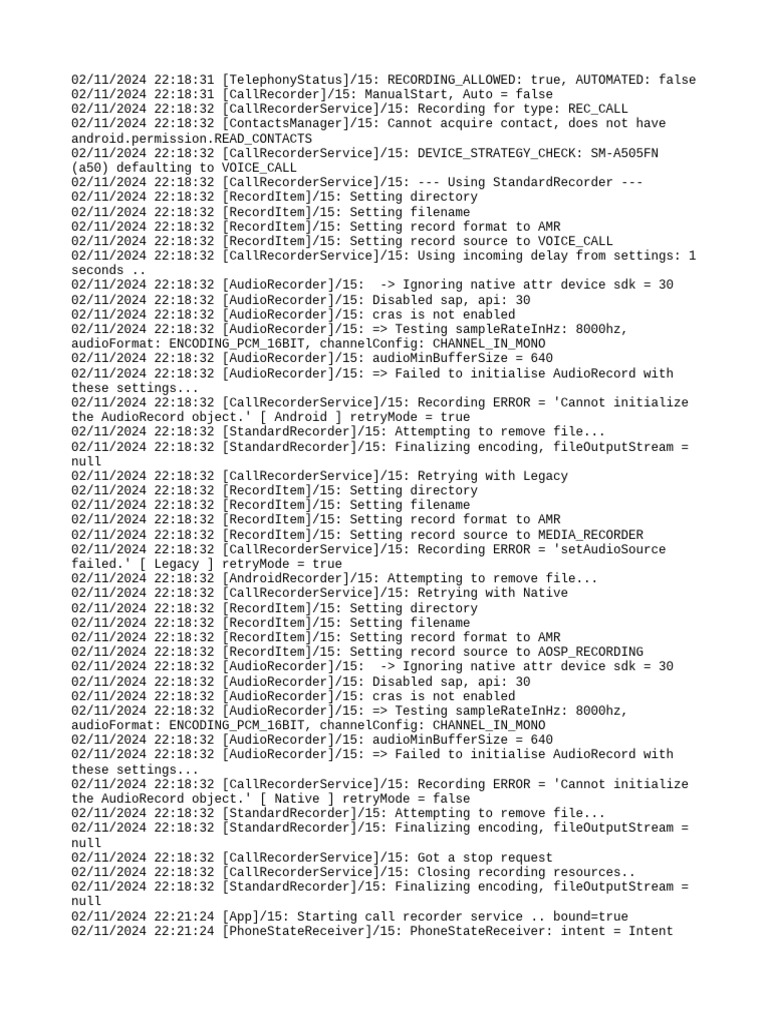 CallRecord Log | PDF | Filename | Operating System Technology
