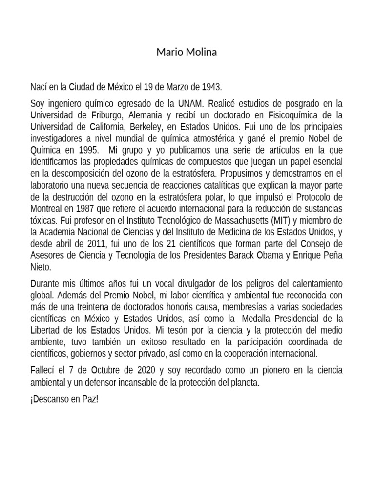Autobiografia de Mario Molina | PDF