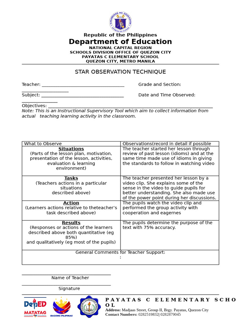 STAR TOOL | PDF | Educational Assessment | Learning