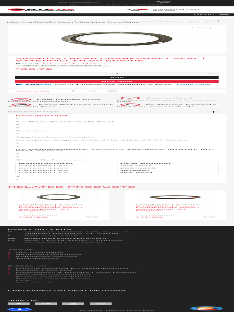 Rear Crankshaft Seal For Caterpillar C9 Engine | PDF