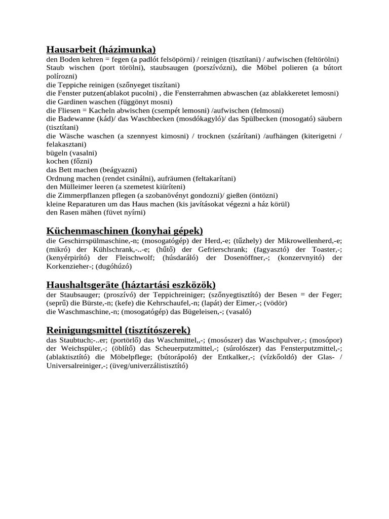 Wortschatz Zur Hausarbeit - 89698 | PDF