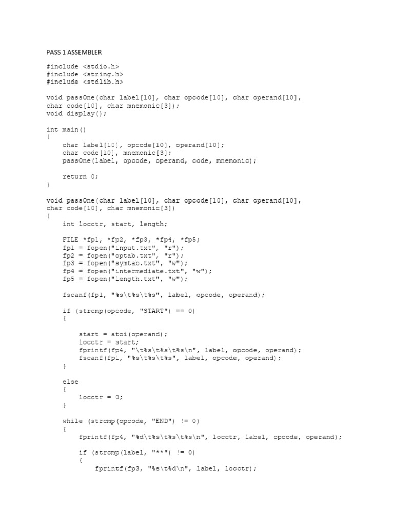 Pass 1 Assembler | PDF | Assembly Language | Computer Science