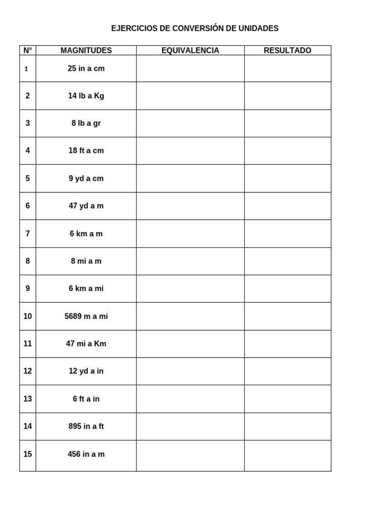 Ejercicios de Conversion de Unidades 1 | PDF