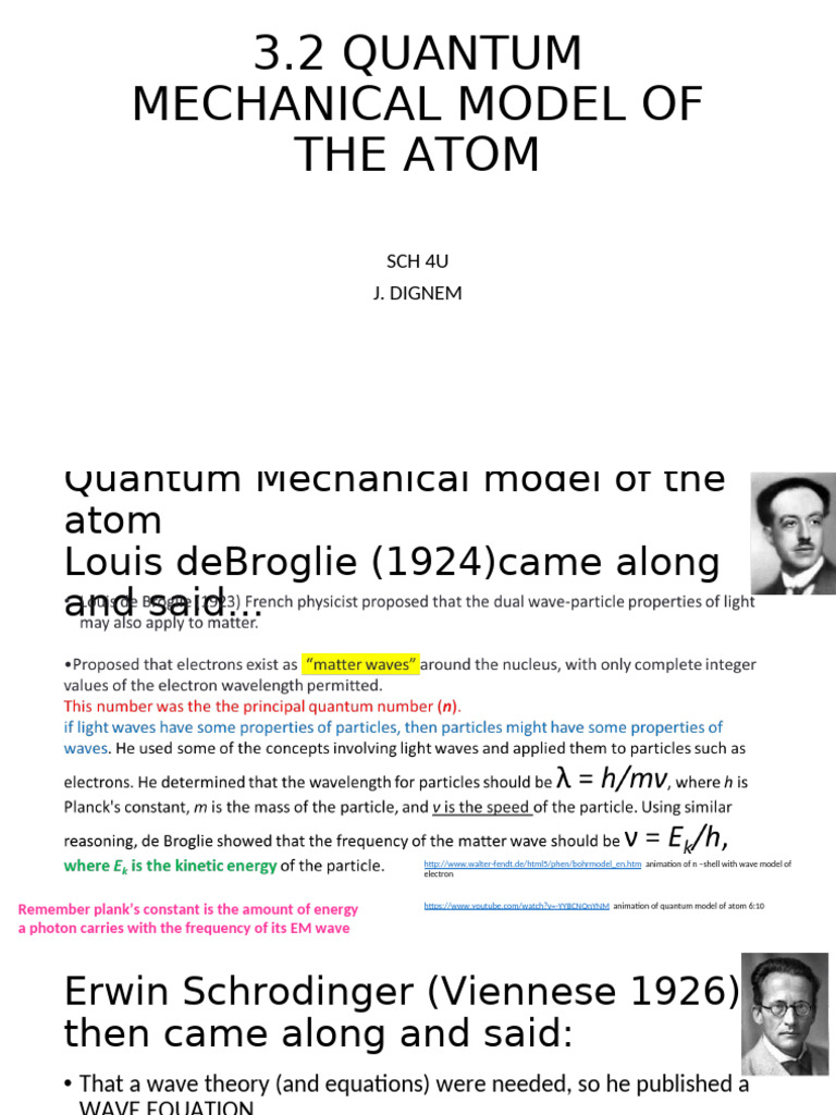 SCH 4U 3.2 Quantum Mechanical Model of Atom | PDF | Atomic Orbital ...