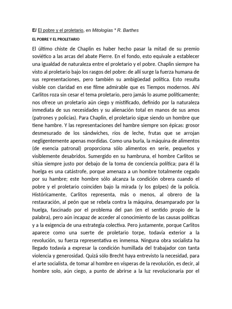 Chaplin: Proletariado y Pobreza en Arte | PDF
