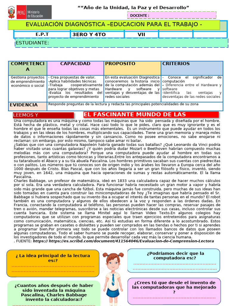 Evaluacion Diagnostica - 3ero y 4to Grado-Ept - Computacion | PDF | Internet | Evaluación