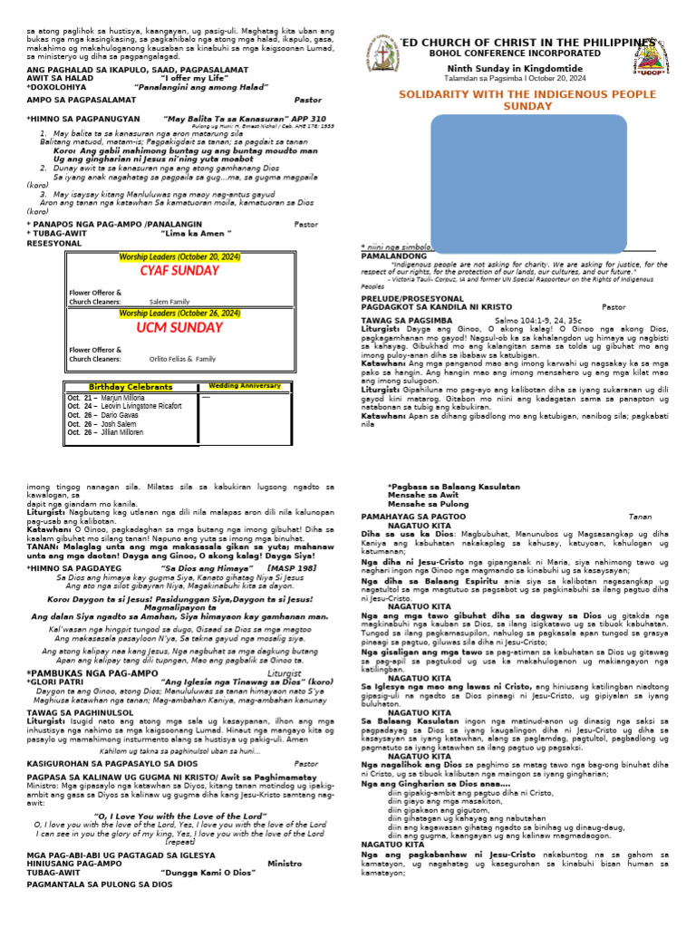 October 20, 2024 Talamdan Sa Pagsimba | PDF