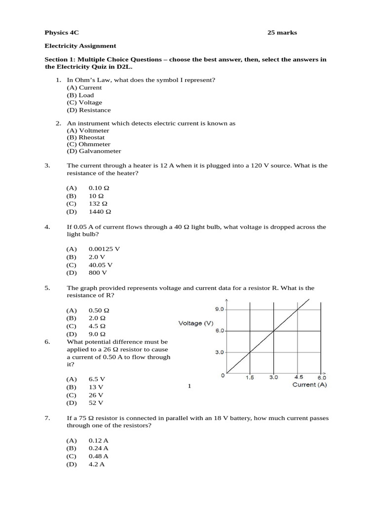 Current Electricity Assignment | PDF | Electrical Resistance And ...