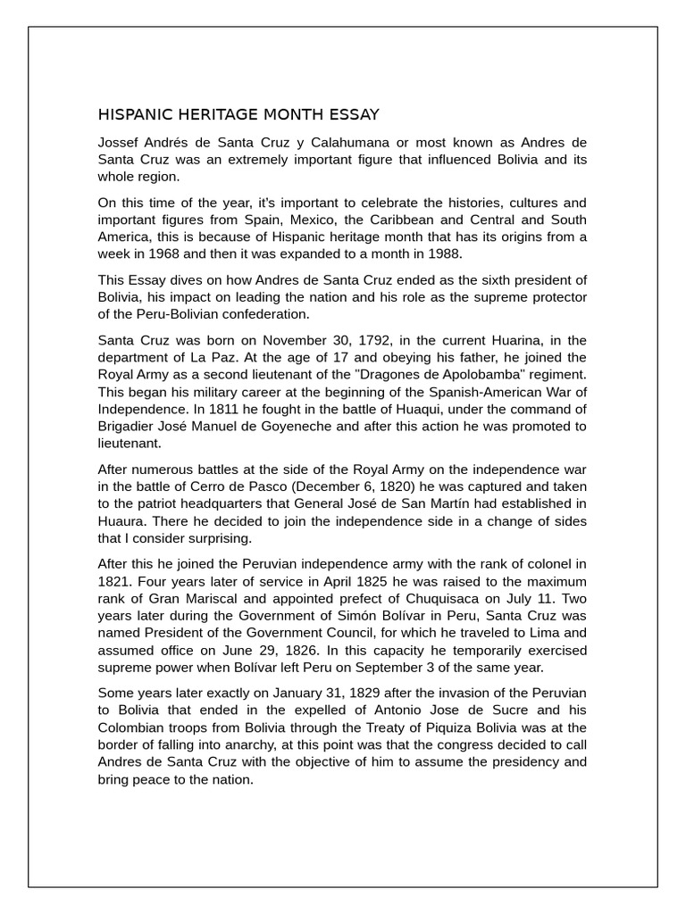 Hispanic Heritage Month Essay | PDF | South America | Peru