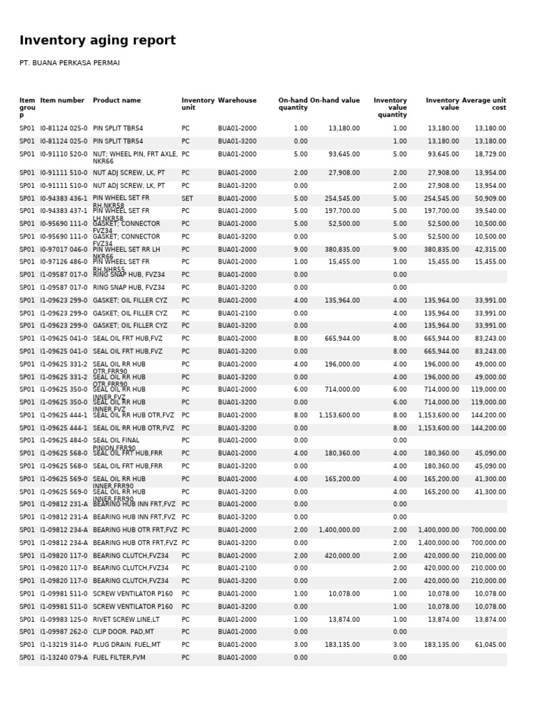 Inventory Aging Report for PT. Buana Perkasa | PDF | Motor Vehicle ...