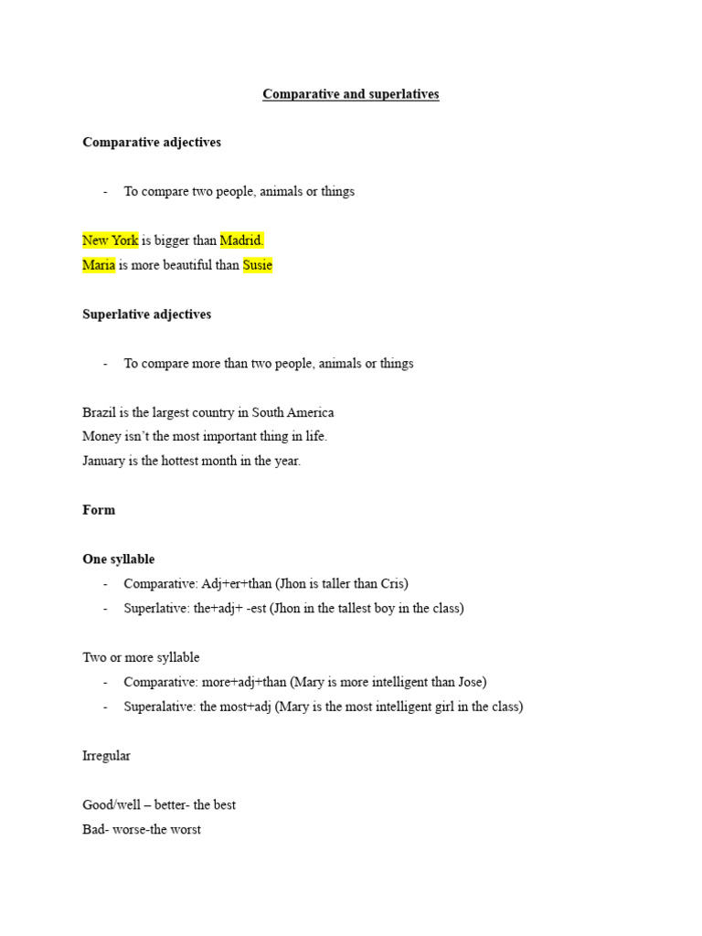 Understanding Comparatives and Superlatives | PDF | Language Arts ...
