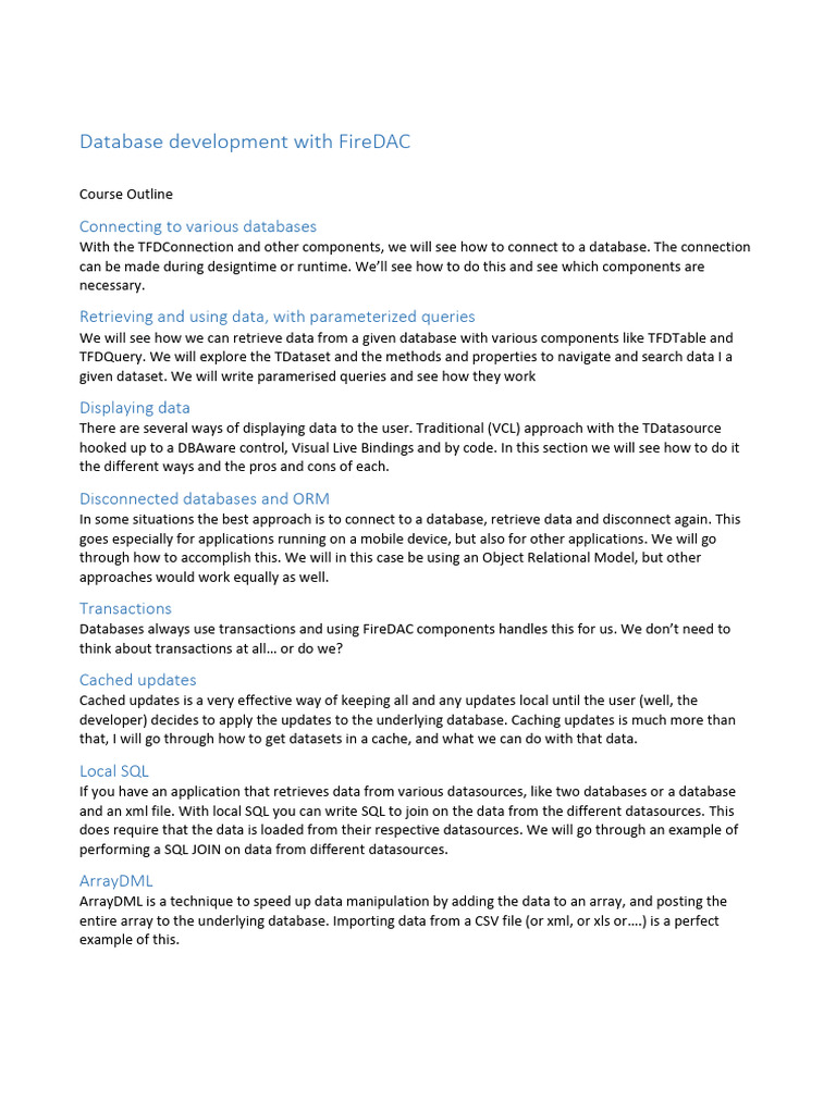 Database Development With FireDAC Agenda | PDF | Databases | Data