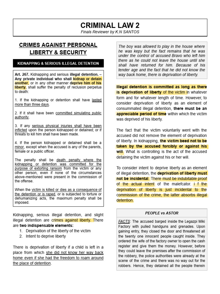 Crim 2 (Part 2 - Liberty) | PDF | Detention (Imprisonment) | Kidnapping
