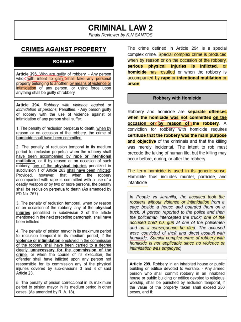 CRIM 2 (PART 1 - PROPERTY) | PDF | Fraud | Robbery