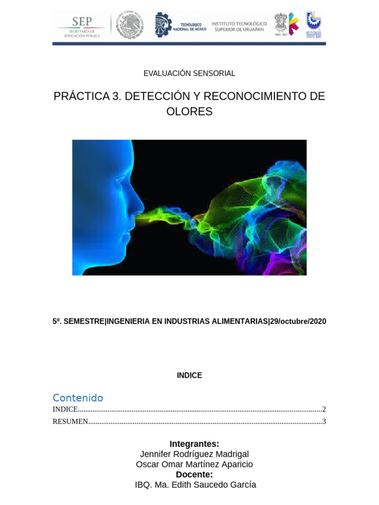 PRACTICA IDENTIFICACION DE OLORES | PDF | Sistema olfativo | Rinología