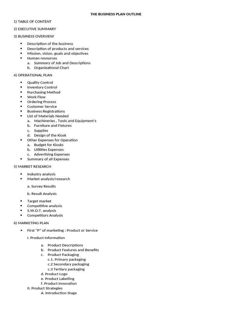 The Business Plan Outline | PDF | Marketing | Expense