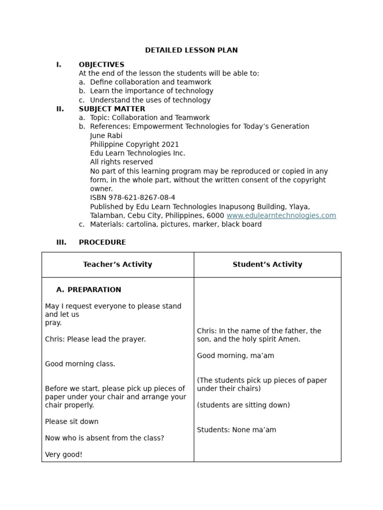 DETAILED LESSON PLAN_120801 | PDF | Learning | Behavior Modification