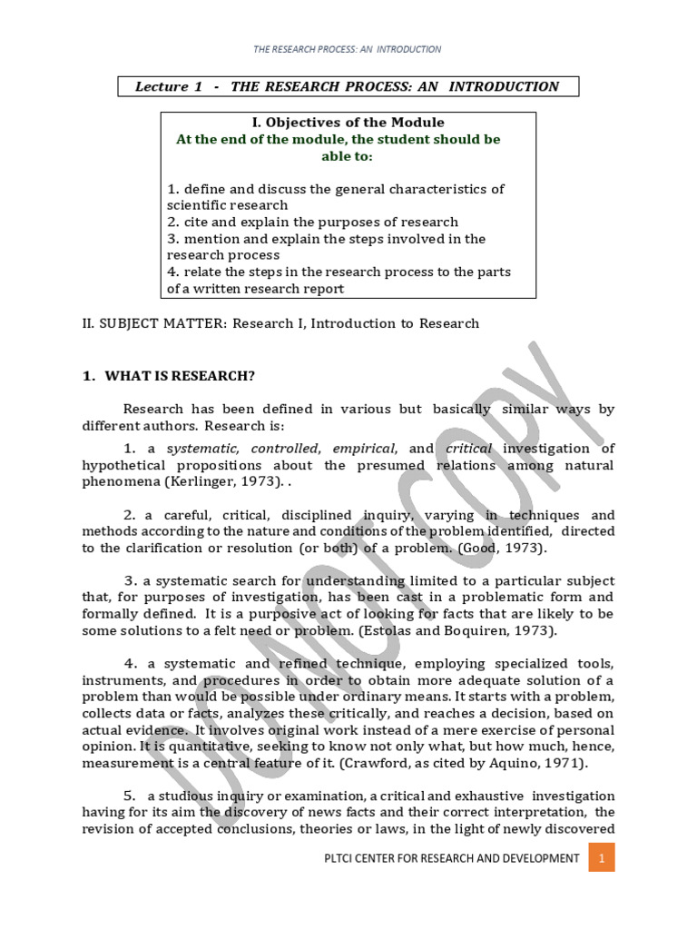 New INTRODUCTION TO RESEARCH MODULE 1 1 | PDF | Methodology | Theory