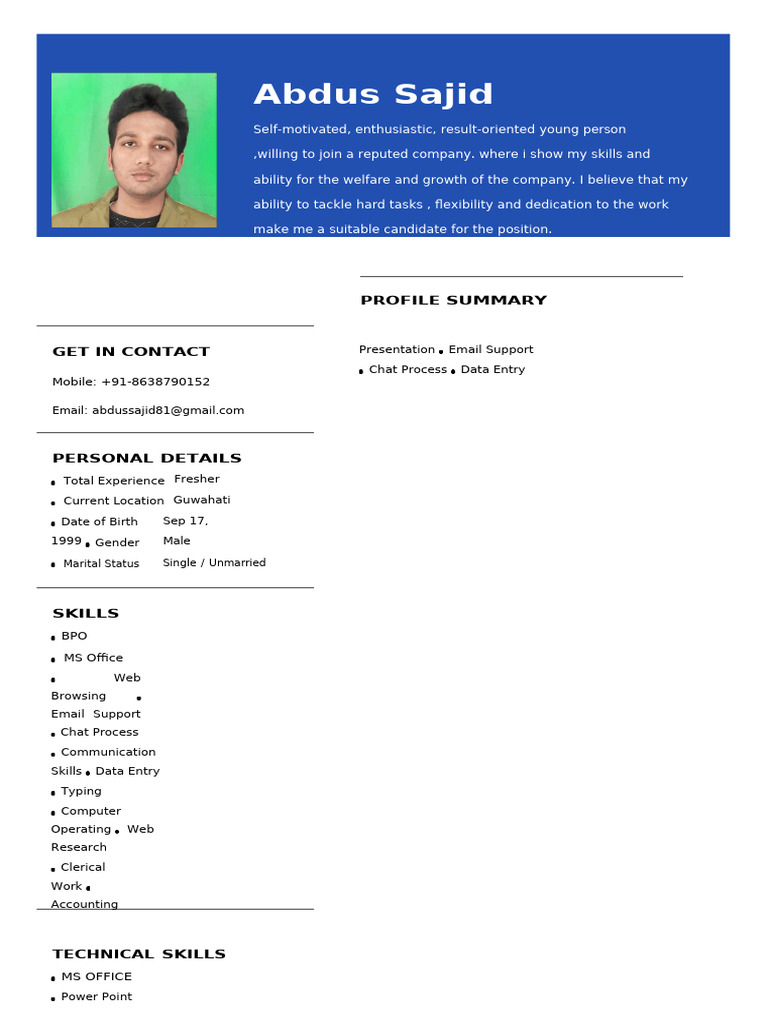 Abdus Sajid Resume | PDF | Career & Growth