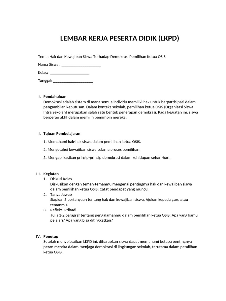 LKPD Hak Dan Kewajiban Demokrasi | PDF