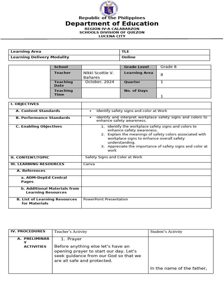 Lesson plan Final (1) | PDF | Teachers | Safety